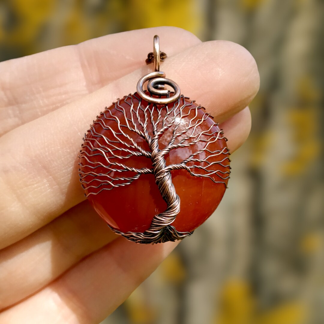 Carnelian Yggdrasil World Tree Amulet Necklace, Celtic Tree of Life ...