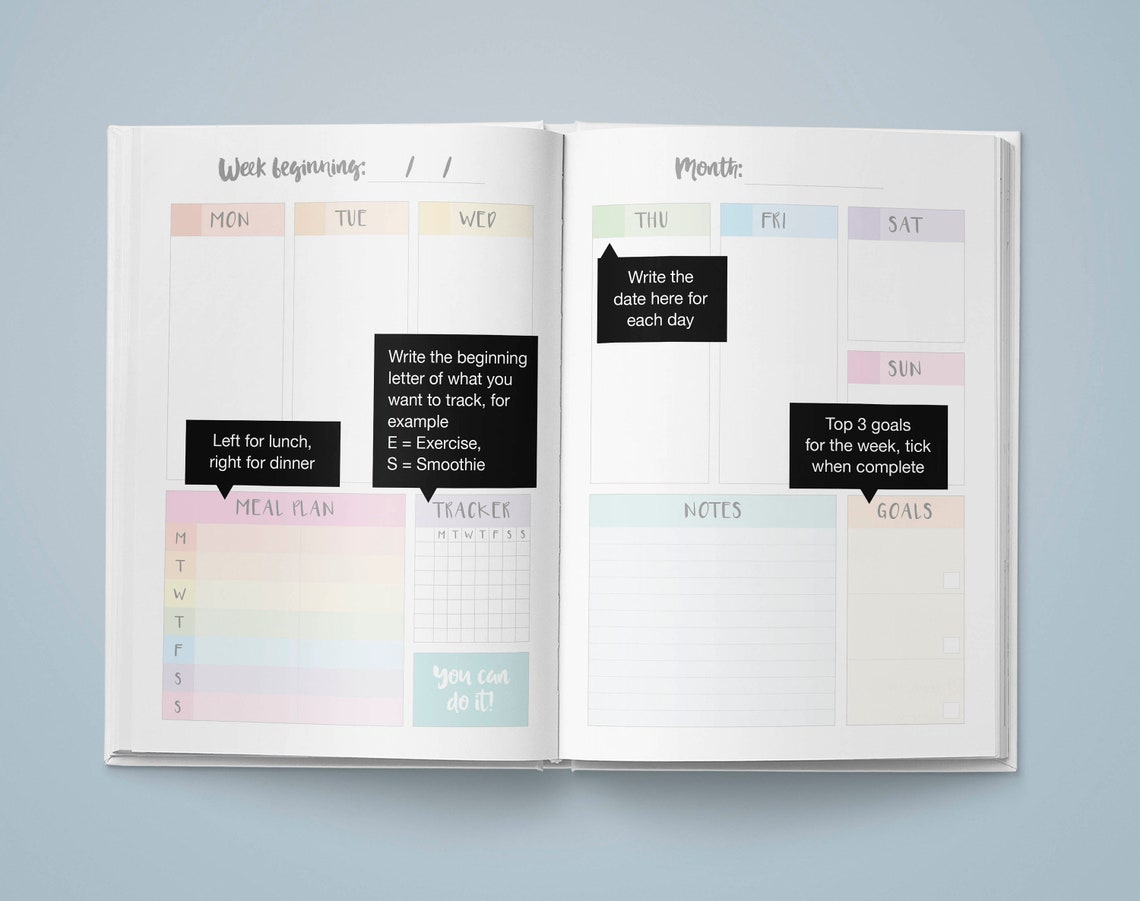 Digital Journal Weekly Spread, Printable Weekly Spread, Printable Diary ...