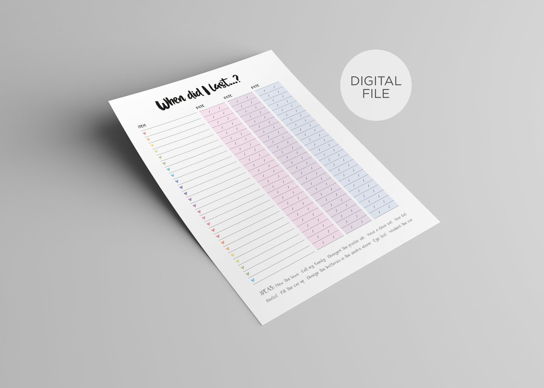 When Did I Last Page, Printable Page, Printable Diary, Printable ...