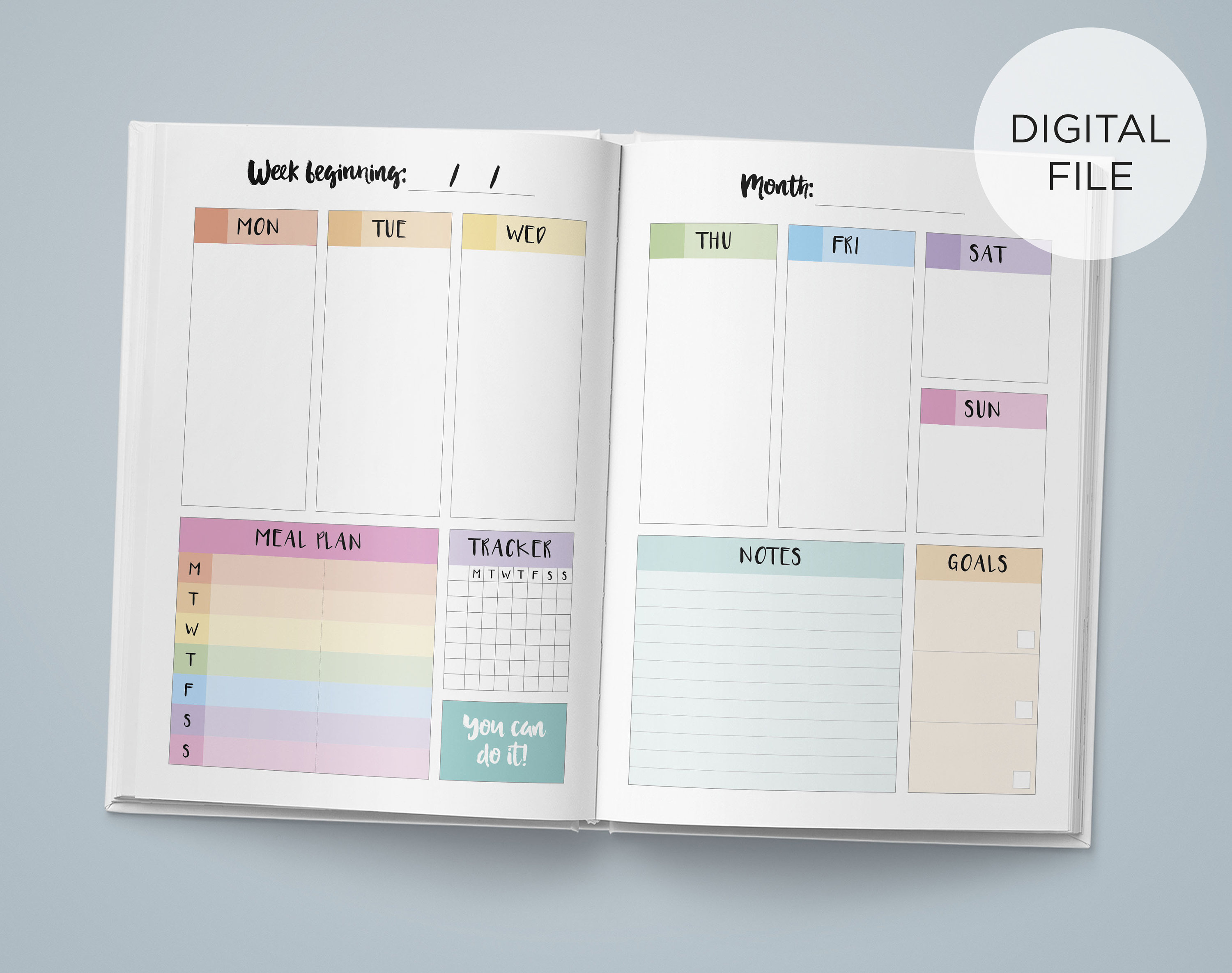 Digital Journal Weekly Spread, Printable Weekly Spread, Printable Diary ...