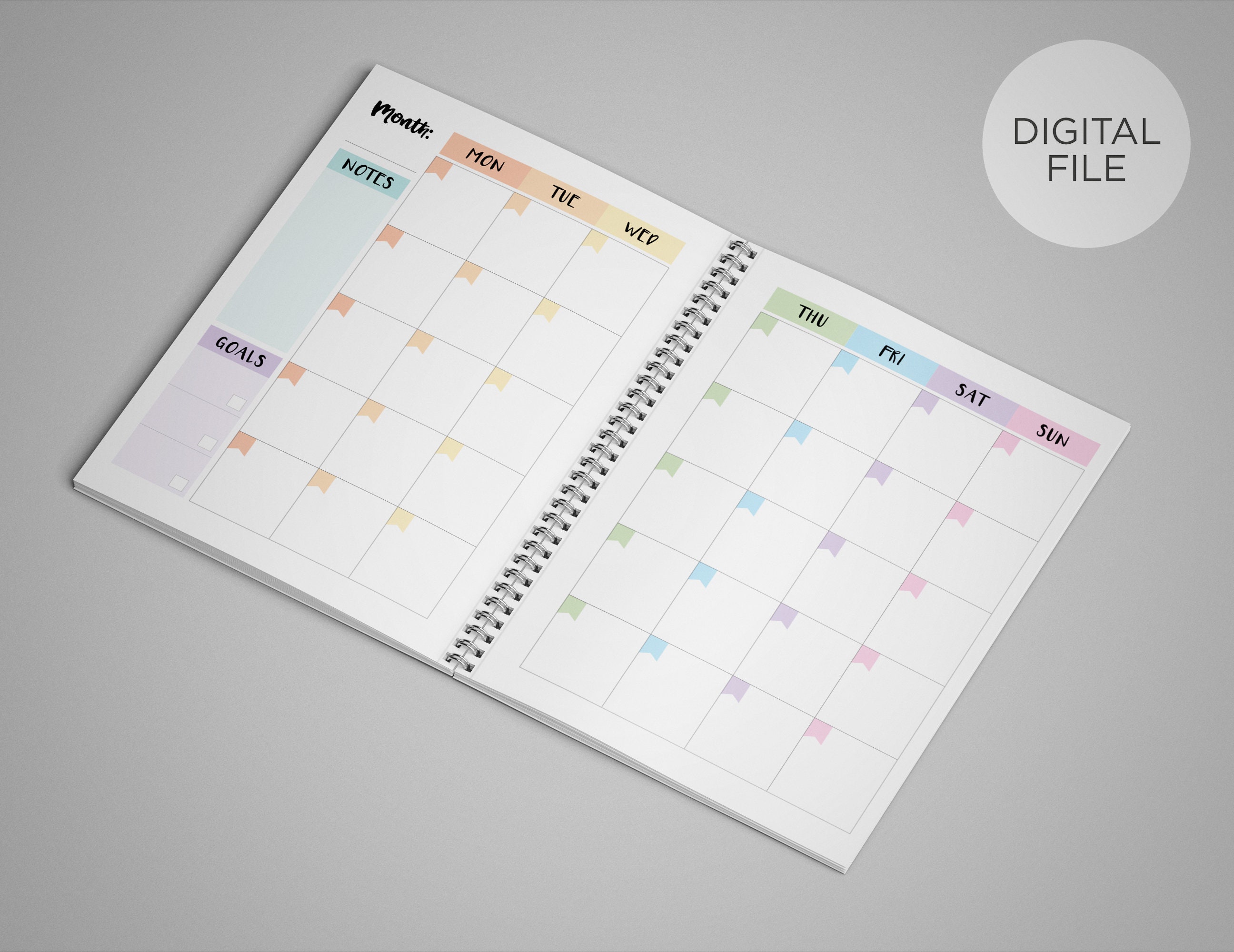Digital Journal Monthly Spread, Printable Monthly Spread, Printable ...