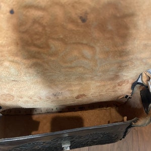 Vintage 1970's EMBOSSED ROSES TOOLED Black Leather Saddlebag Style ...