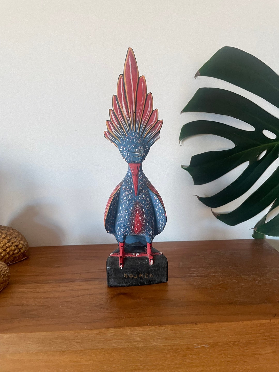 Vintage Nouméa KAGU CAGOU BIRD Colorful Folk Art Wood Carved Statue ...