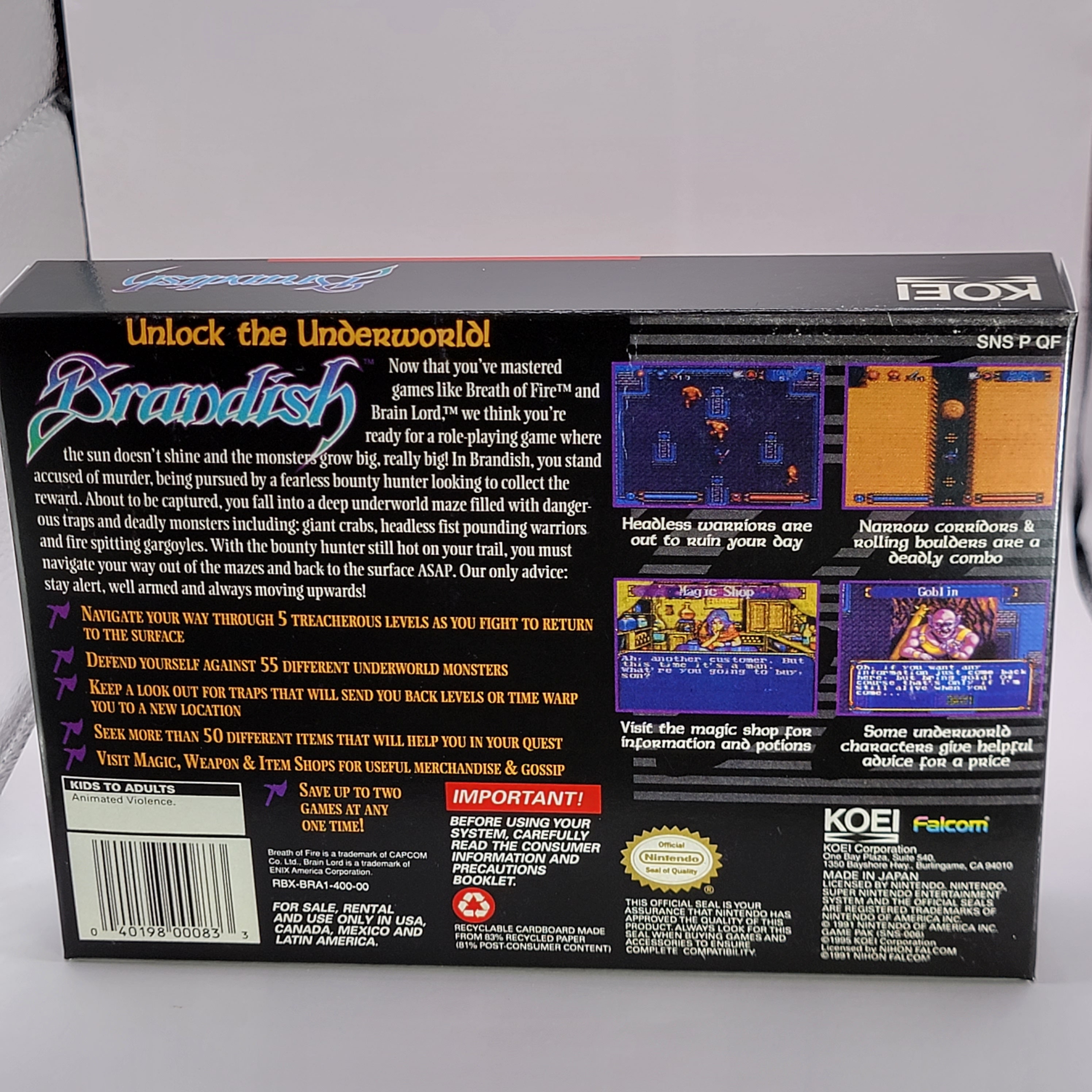 Brandish | NTSC | Super Nintendo | SNES | En | Reproduction Box and ...