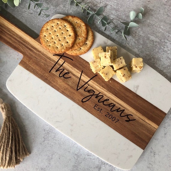 Marble and Wood Charcuterie Board Hostess Gift Wedding | Etsy
