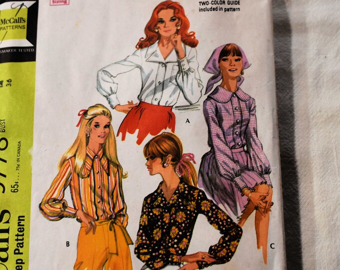Size 14 Vintage 1970s Mccalls 9778 Sewing Pattern Misses Blouse Pointed ...