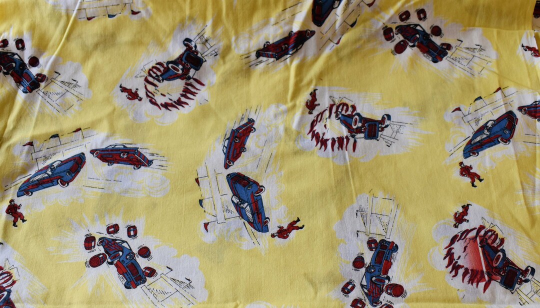Vintage Fabric, Yellow Drag Race, Hot Rod Cars, Kids Fabric, Sold by ...