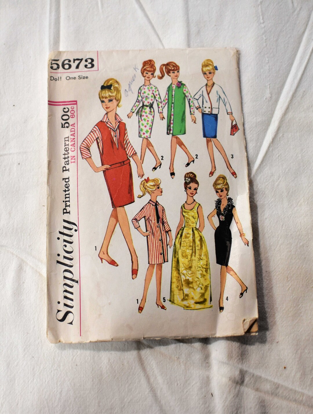 Vintage 1960s Simplicity 5673 Sewing Pattern Barbie Size Doll Clothing ...
