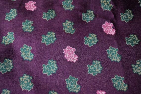 Unused Vintage Fabric Deep Purple Print Fabric With Lavender | Etsy