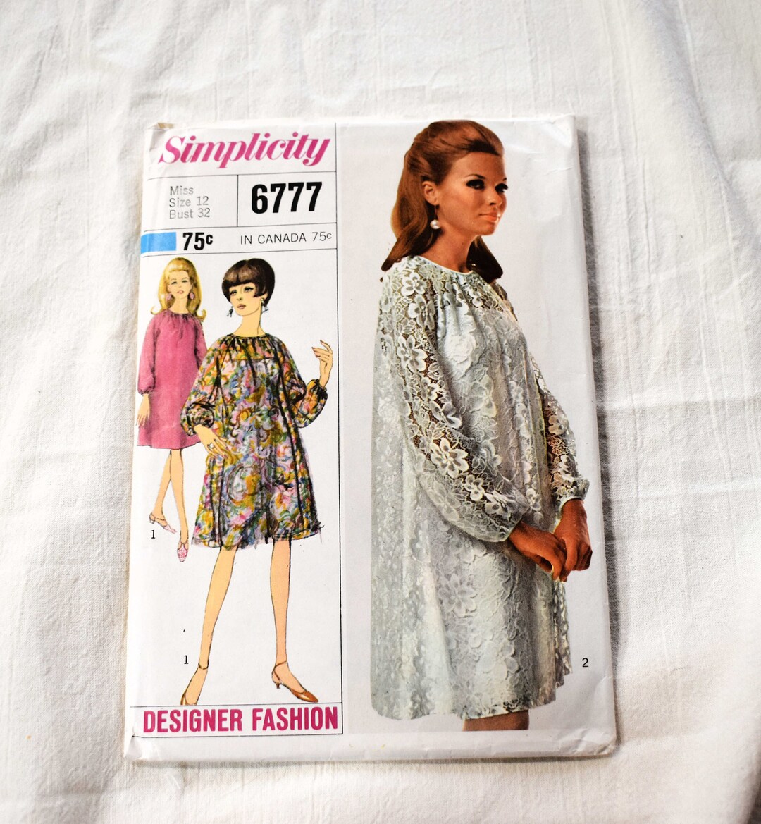 Size 12 UNCUT Vintage 1960s Simplicity 6777 Sewing Pattern Misses Dress ...