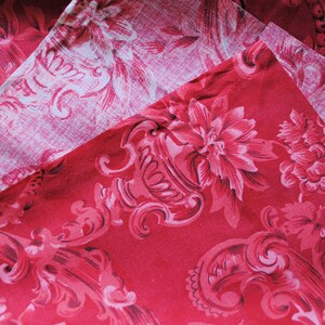 Unused Vintage Fabric Red Upholstery Fabric Tone on Tone With Black ...