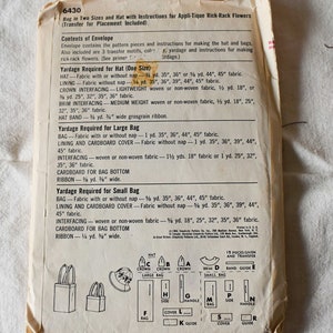 Vintage 1960s Simplicity 6430 Sewing Craft Pattern Small and Large Tote ...