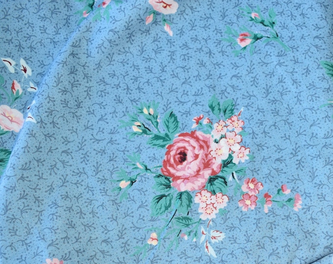 Unused Vintage 1990s Large Pink Roses Flowers Floral Calico Print on ...