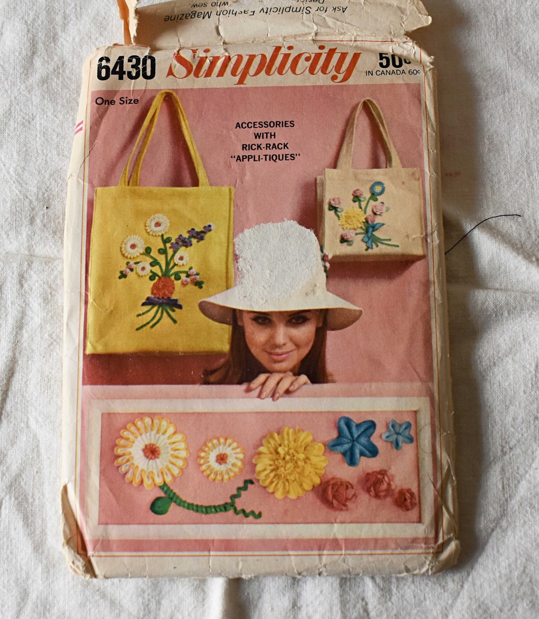 Vintage 1960s Simplicity 6430 Sewing Craft Pattern Small and Large Tote ...