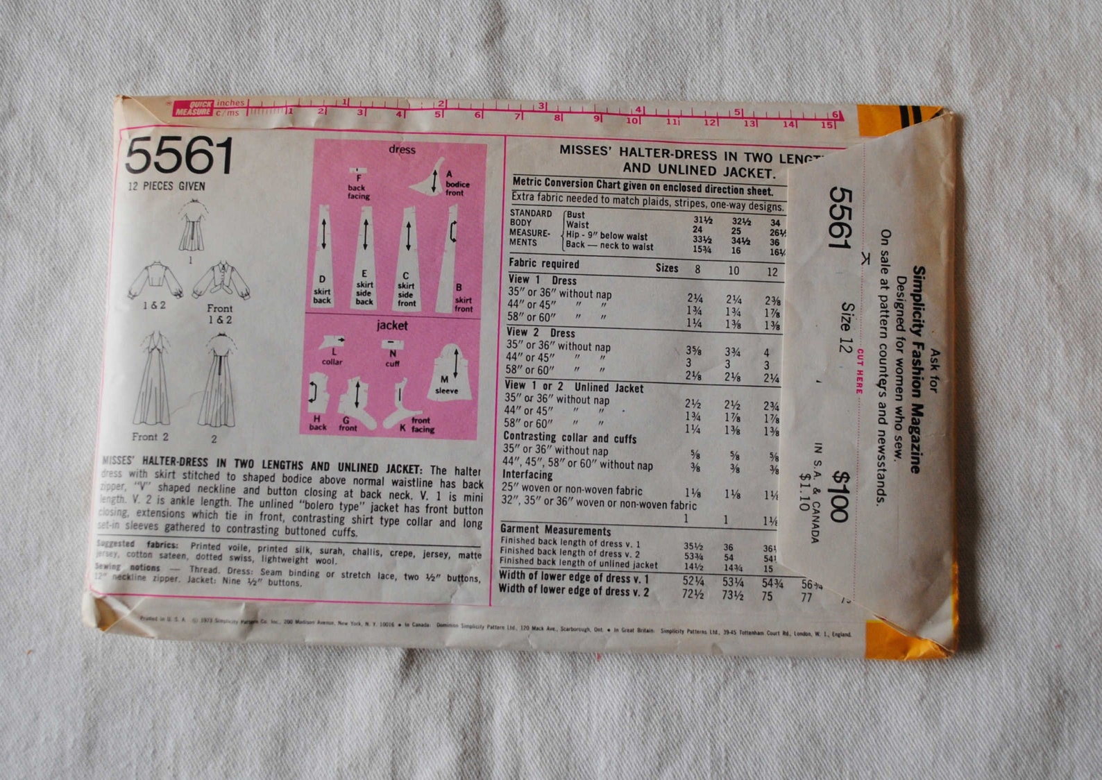 Size 12 UNCUT 1970s Simplicity 5561 Sewing Pattern, Misses Halter Dress ...
