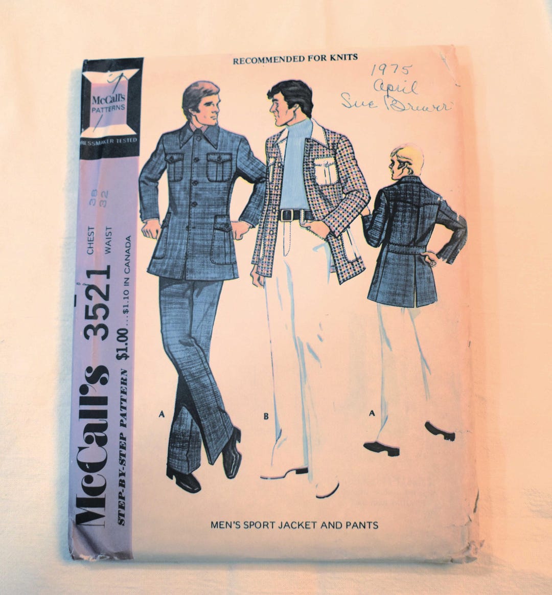 1970s Mens Sport Jacket & Pants Sewing Pattern - Mccalls 3521 Size 38 ...