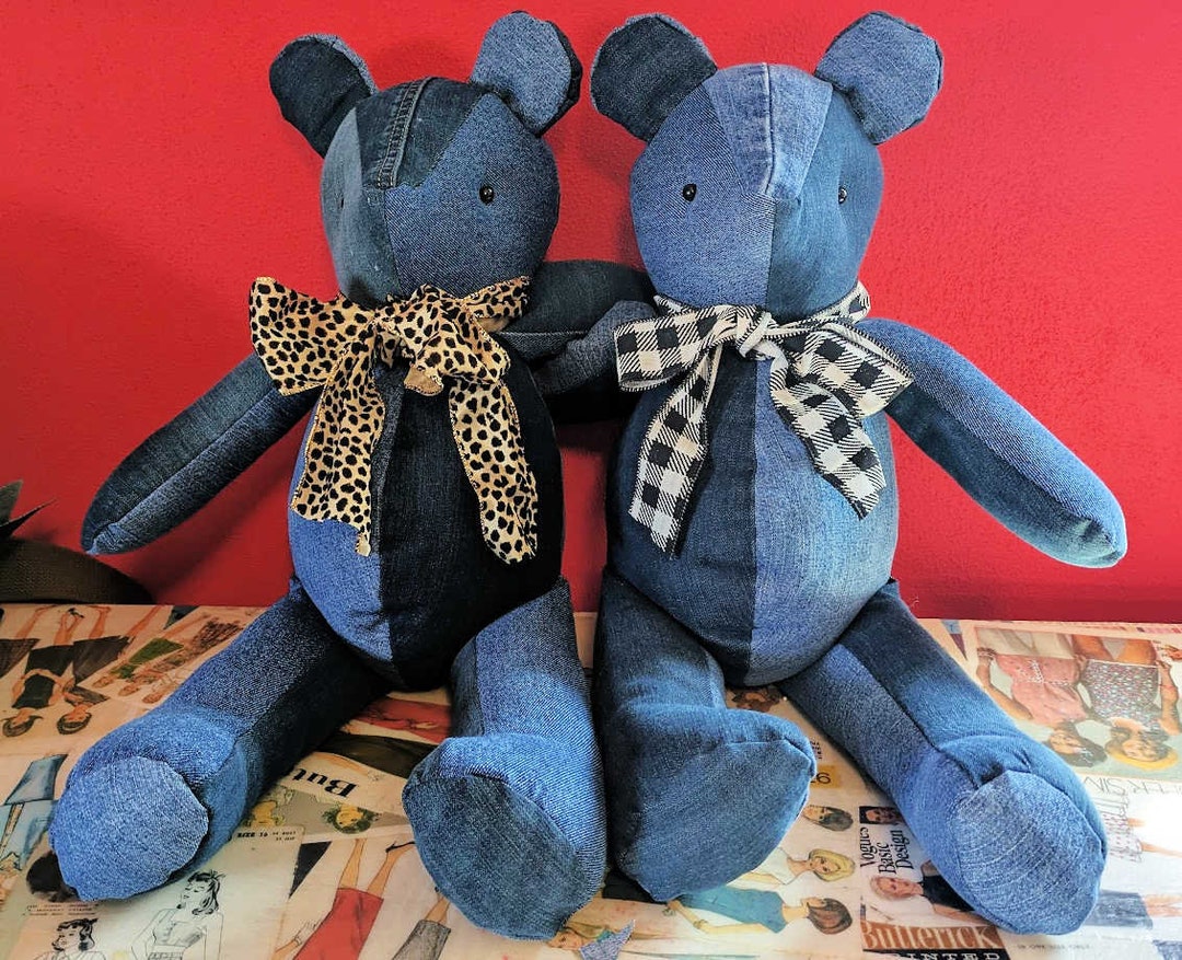 Handmade Upcycled Blue Jean Denim Teddy Bears Medium Sized Stuffed ...