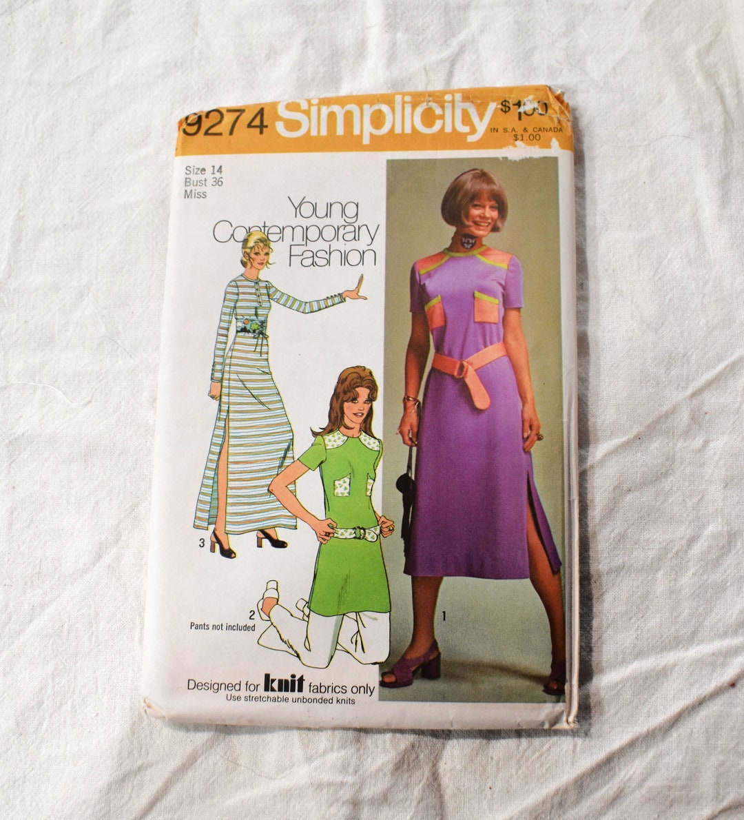 Size 14 UNCUT 1970s Simplicity 9274 Sewing Pattern Misses Pull on T ...