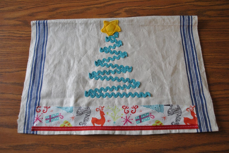 Festive Holiday Decorated Linen Dish Towels Embellished With | Etsy