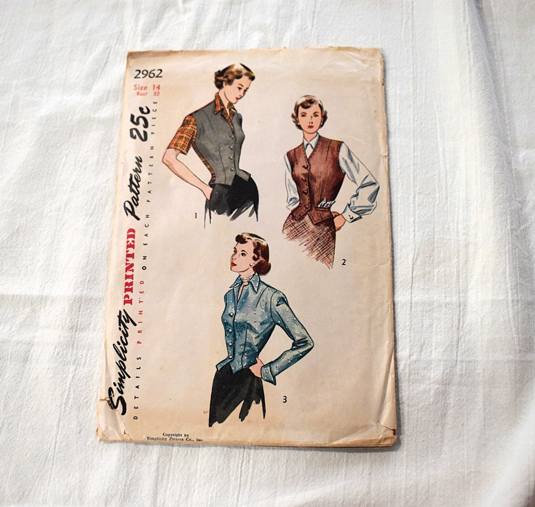 Size 14 UNCUT Vintage 1940s Simplicity 2962 Sewing Pattern Misses ...
