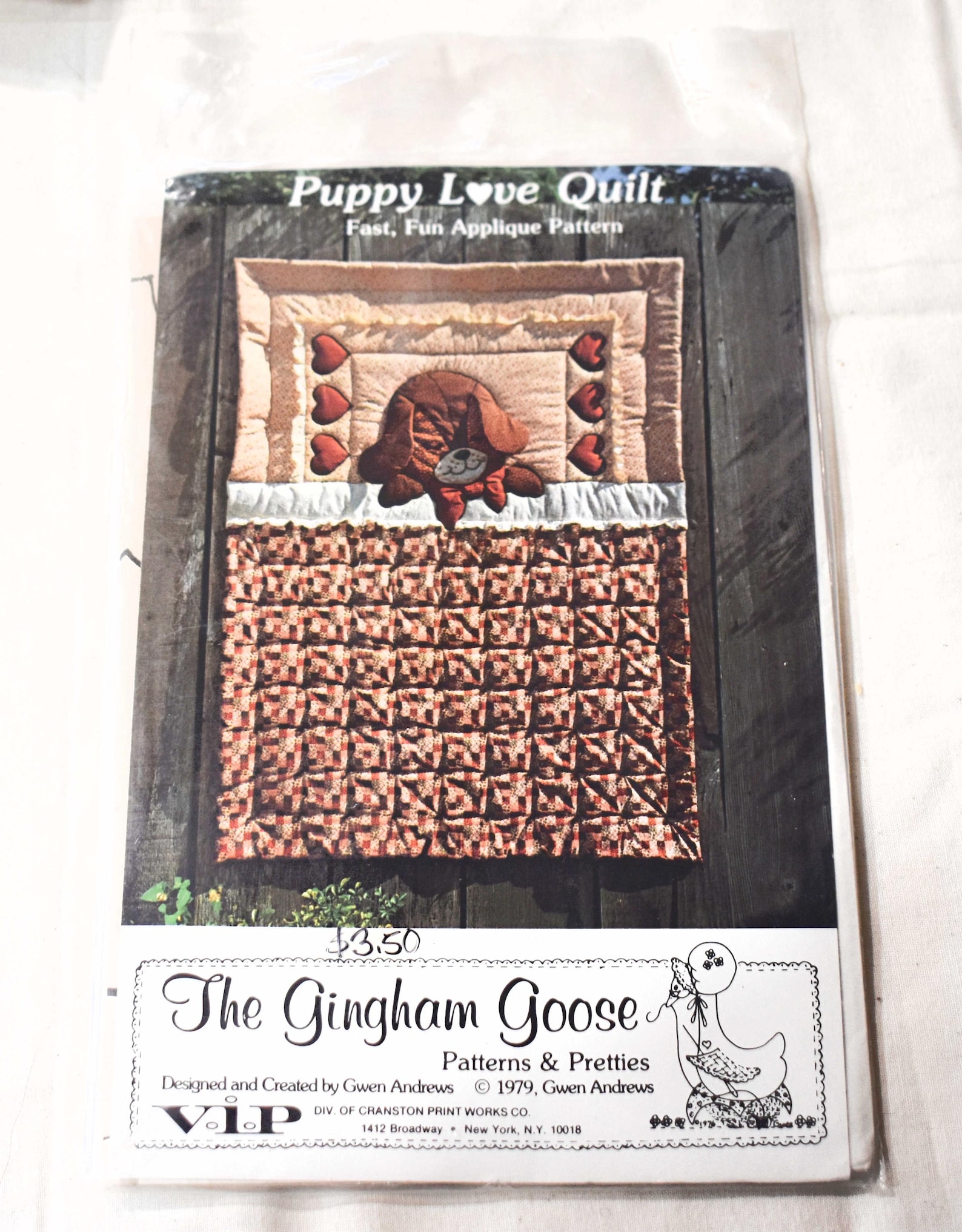 UNCUT, 1970s, Puppy Love Quilt Pattern, Gingham Goose Applique Baby ...