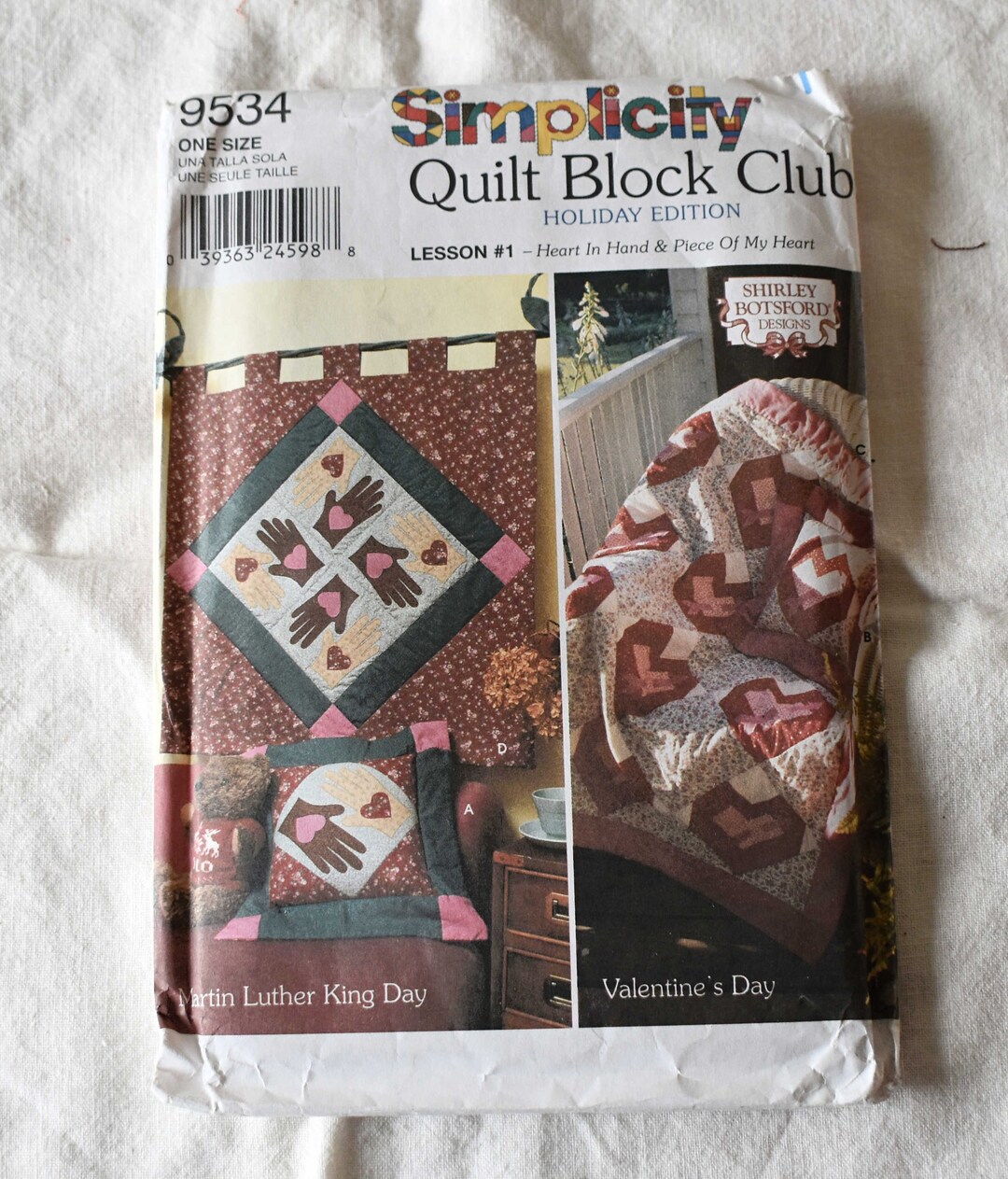 UNCUT Vintage Simplicity 9534 Sewing Craft Pattern Heart in Hand Piece of My Hearts Quilt Block ...