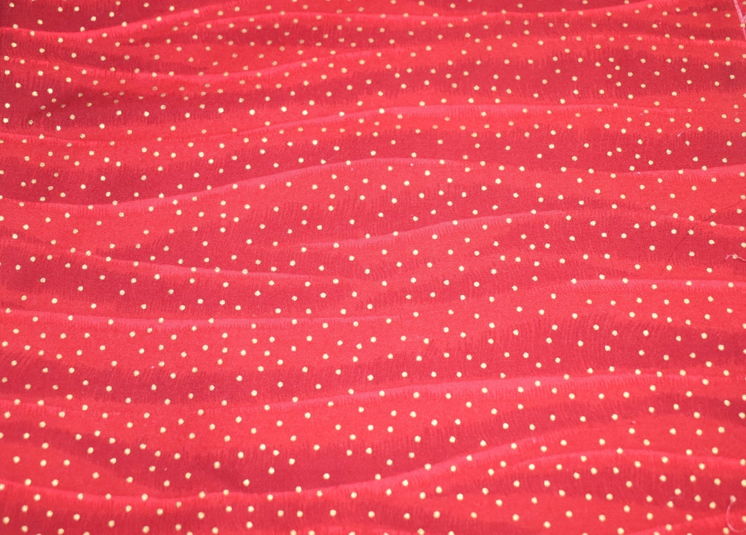 Unused Vintage Fabric Deep Red Print Fabric With Wavy Lines and Red ...