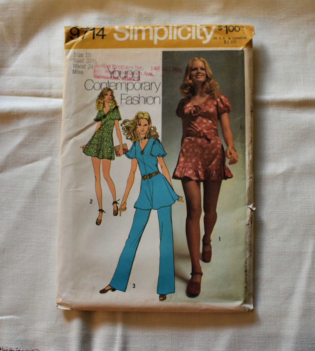 Size 10 Vintage 1970s Simplicity 9714 Sewing Pattern, Misses Mini Dress ...
