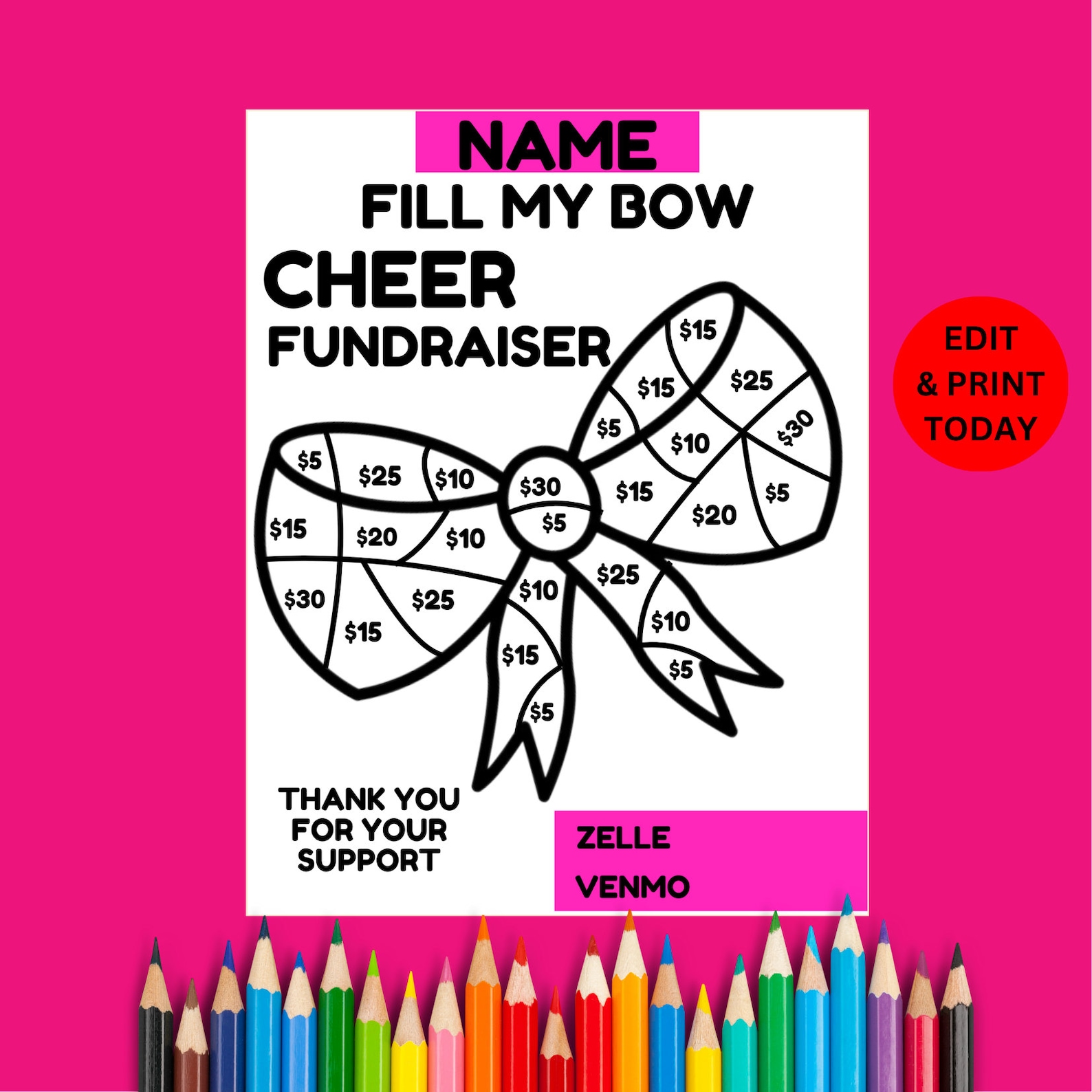 Fill My Bow Printable Cheer Fundraiser, Canva Template, Cheerleading ...
