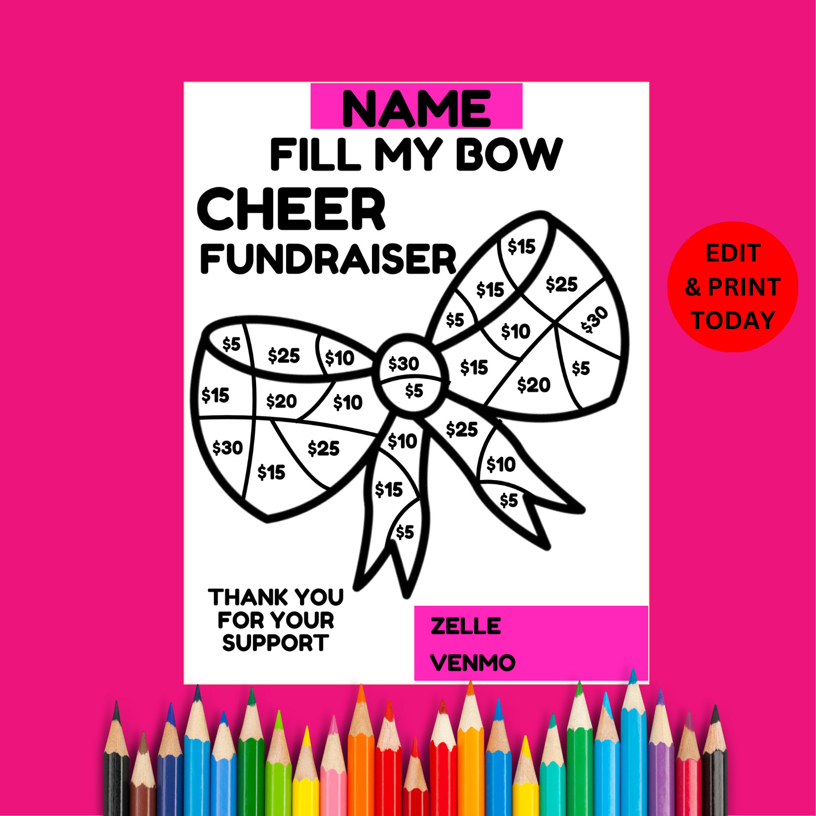 Fill My Bow Printable Cheer Fundraiser, Canva Template, Cheerleading ...