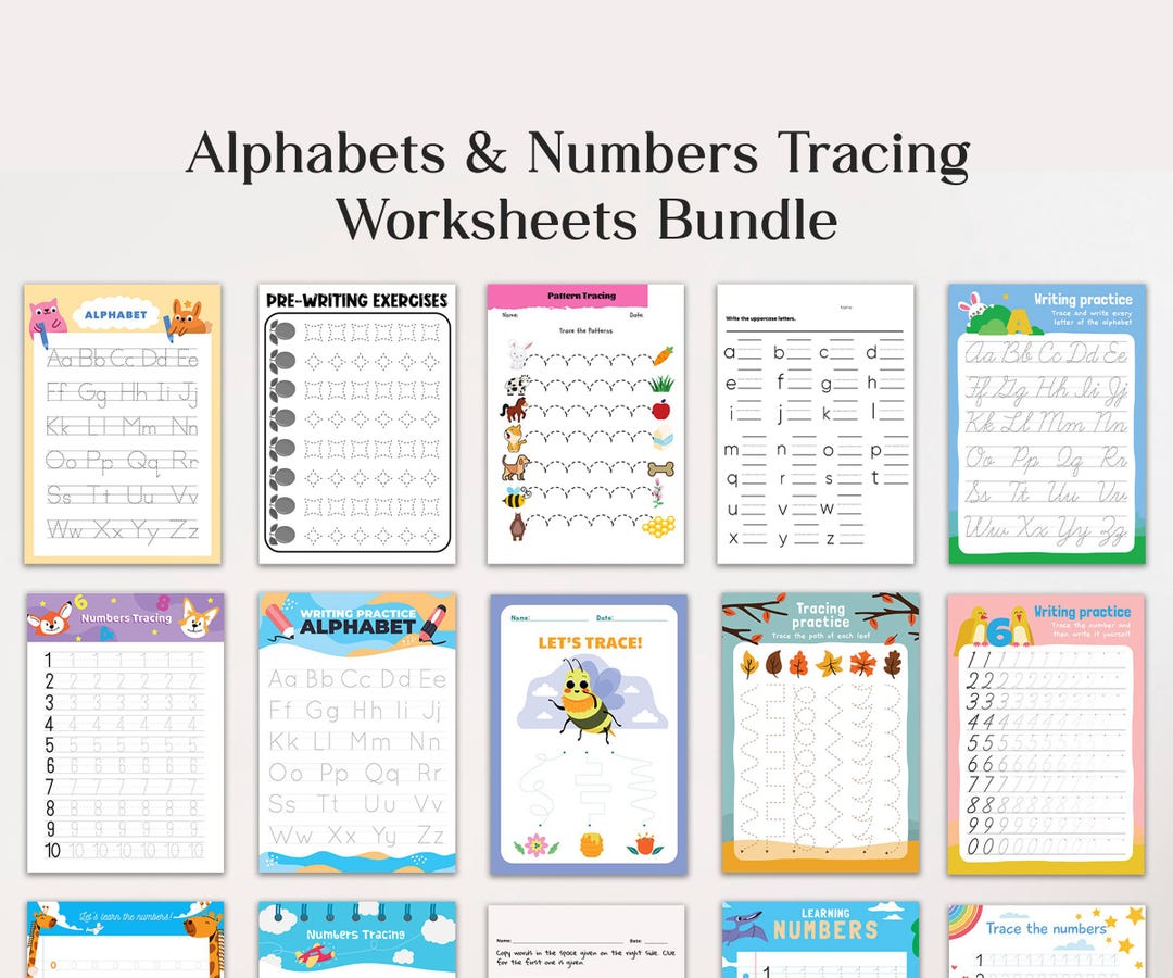 Numbers & Alphabets Tracing Worksheets Learning Bundle Printable DIY ...