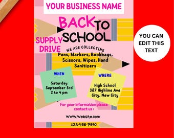 Editable Flyer Template, Backpack Giveaway, Back to School Event, Back to School Supply Drive ...