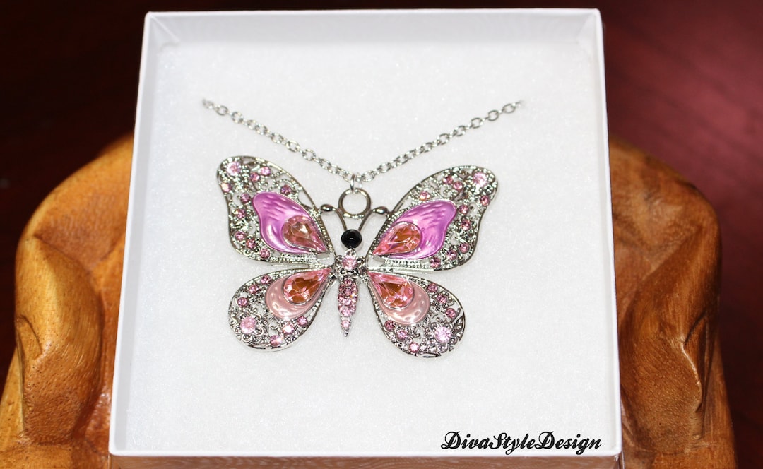 Beautiful Pink Butterfly Pendant Necklace, Pink Butterfly - Etsy