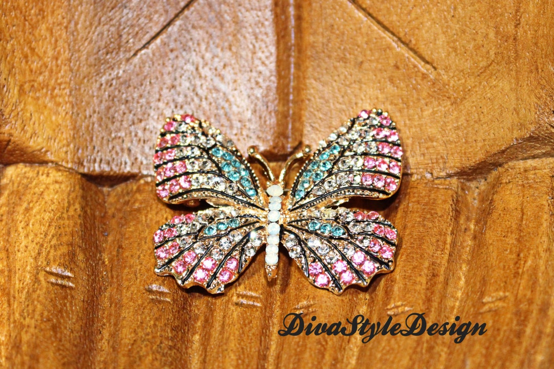 Pink and Blue Butterfly Pin - Etsy