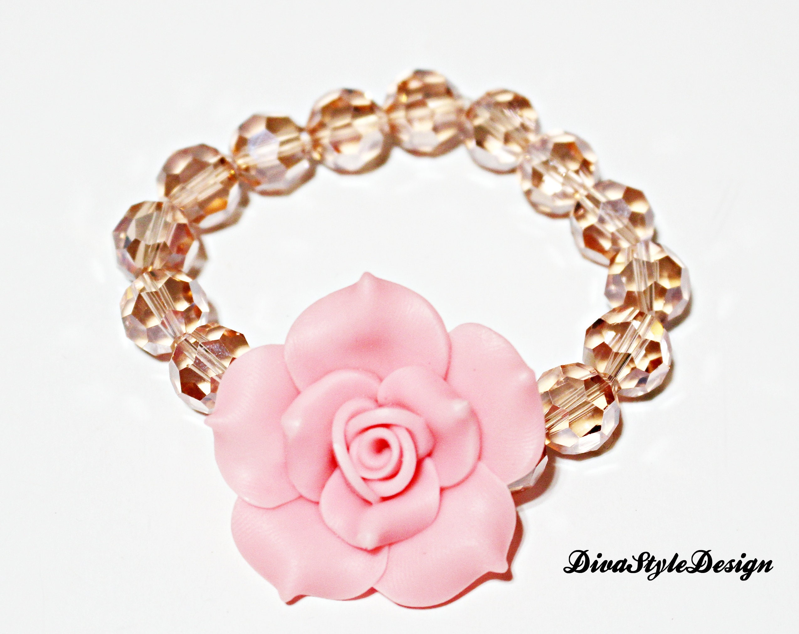 Pink Rose Bracelet Pink Rose With Pearls Pink Rose With Rose - Etsy
