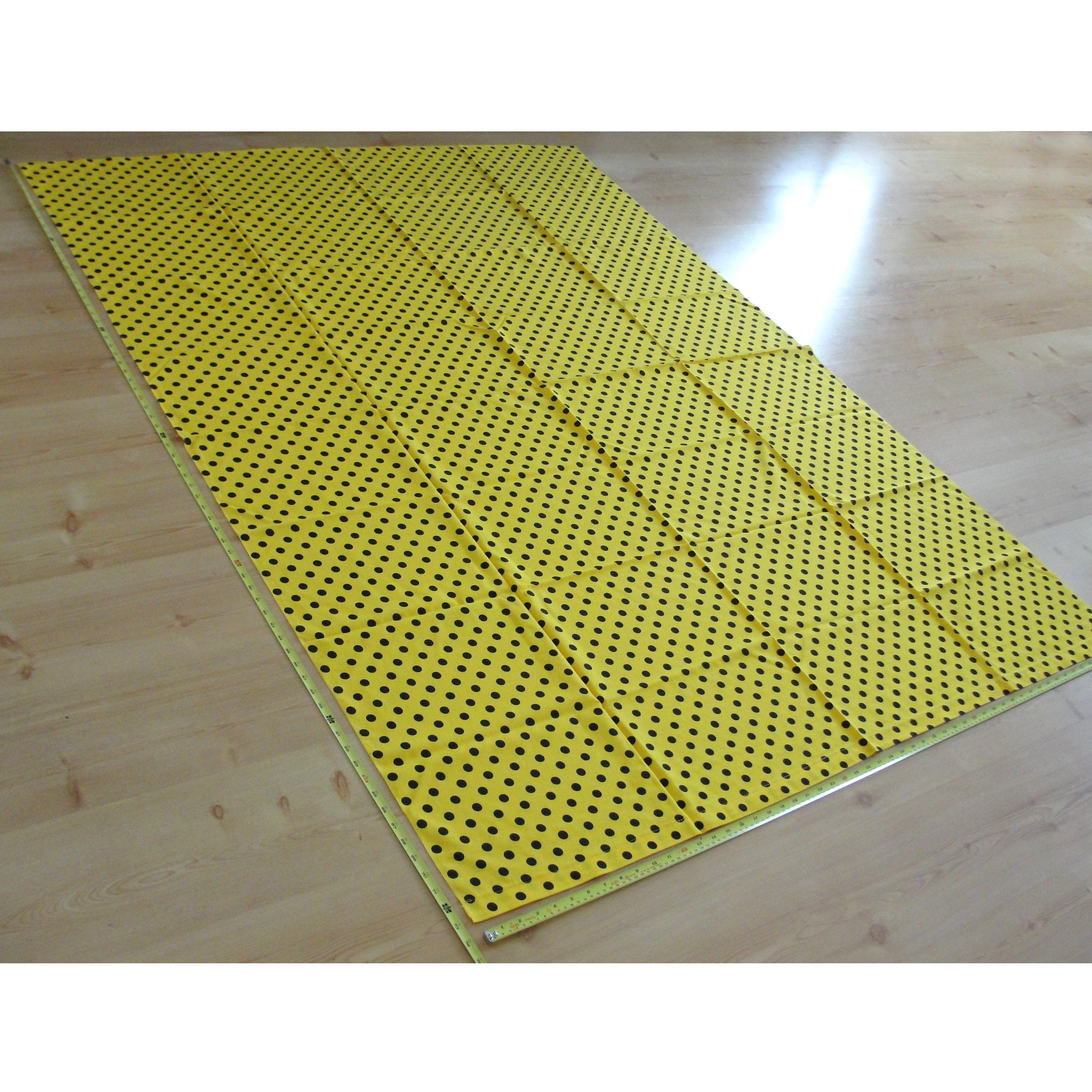 Two Vintage Curtain Panels Modern Window Treatment Polka Dots Yellow ...