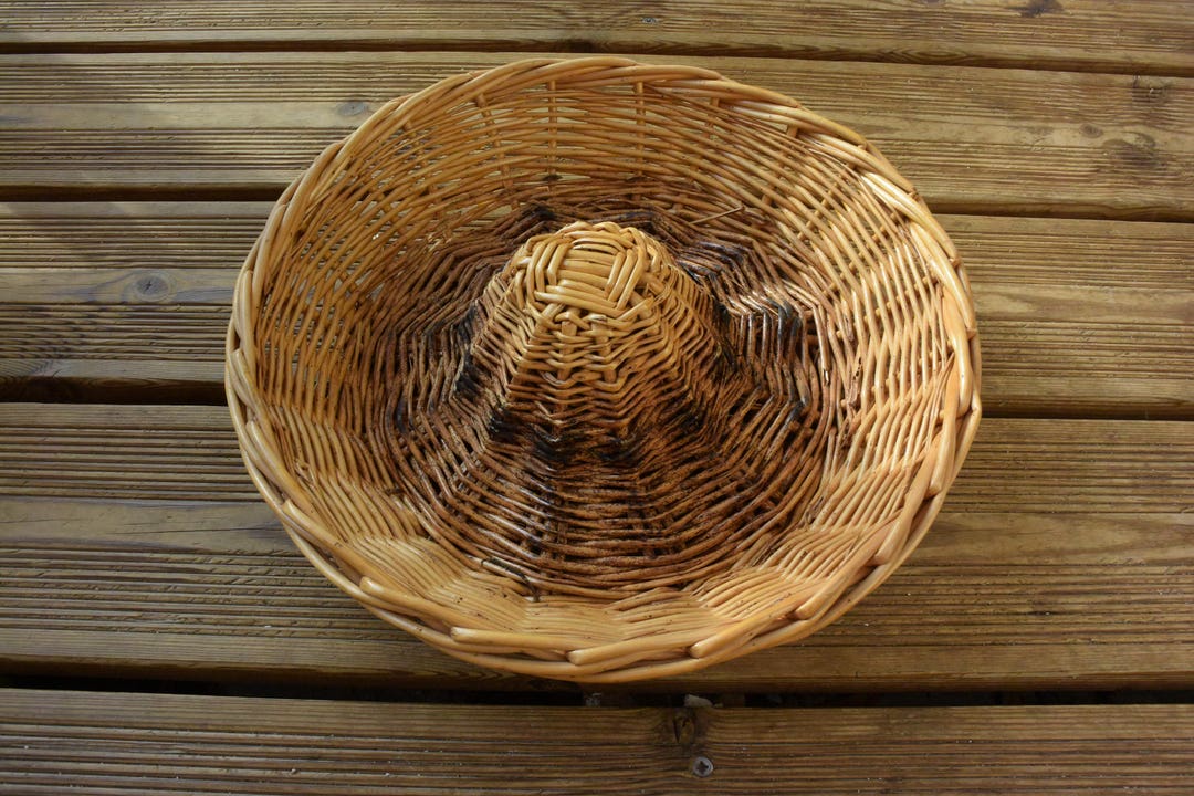 Old Rattan Bread Basket - Bakery - Folk Art - Wicker - Rattan - - Etsy
