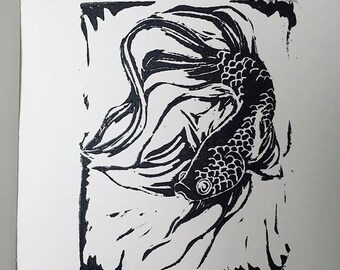 Fish linocut | Etsy