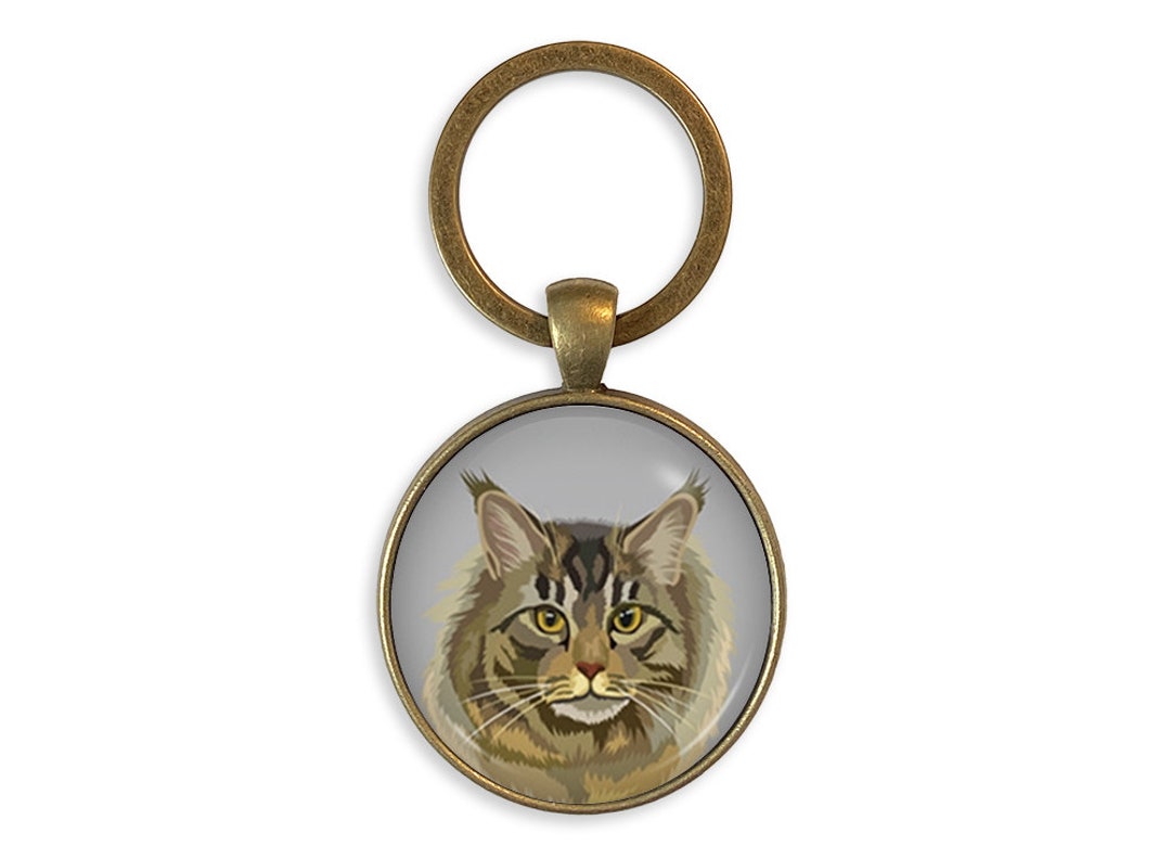 Handmade Maine Coon Keychain Cat Keychain With a 30mm Glass Design ...