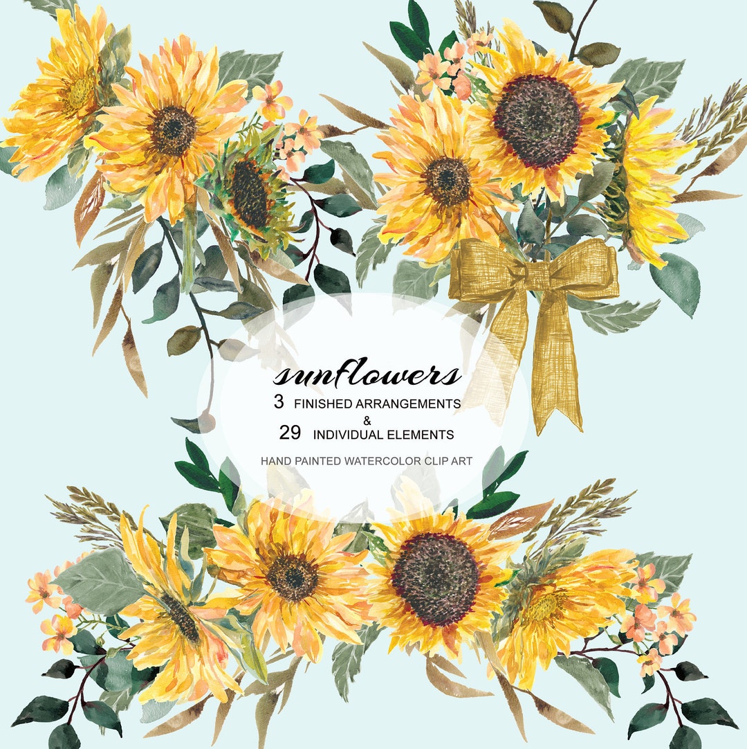 Watercolor Sunflower Clipart - Sunflower Sublimation Pngs - Clipart ...