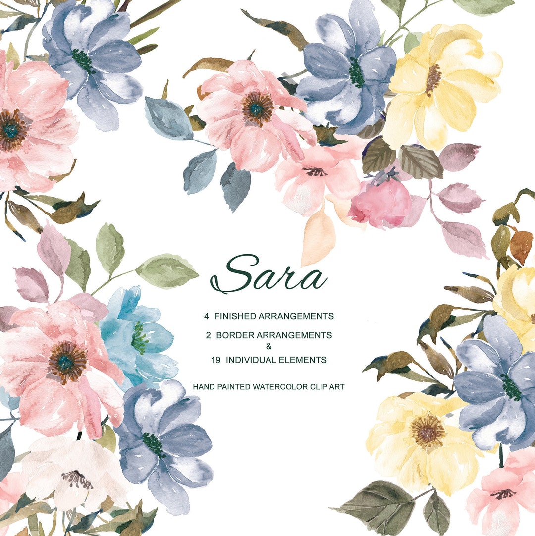 Pastel Colors Watercolor Flowers Clipartspring Watercolor - Etsy