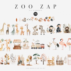 Watercolor Zoo Animal Clipart Bundle, Nursery Clipart, Crocodile, Cute ...