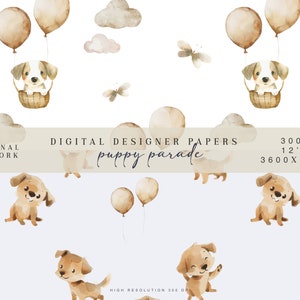 Watercolor Puppy Seamless Patterns - Nursery Decor - Digital Paper Pack ...