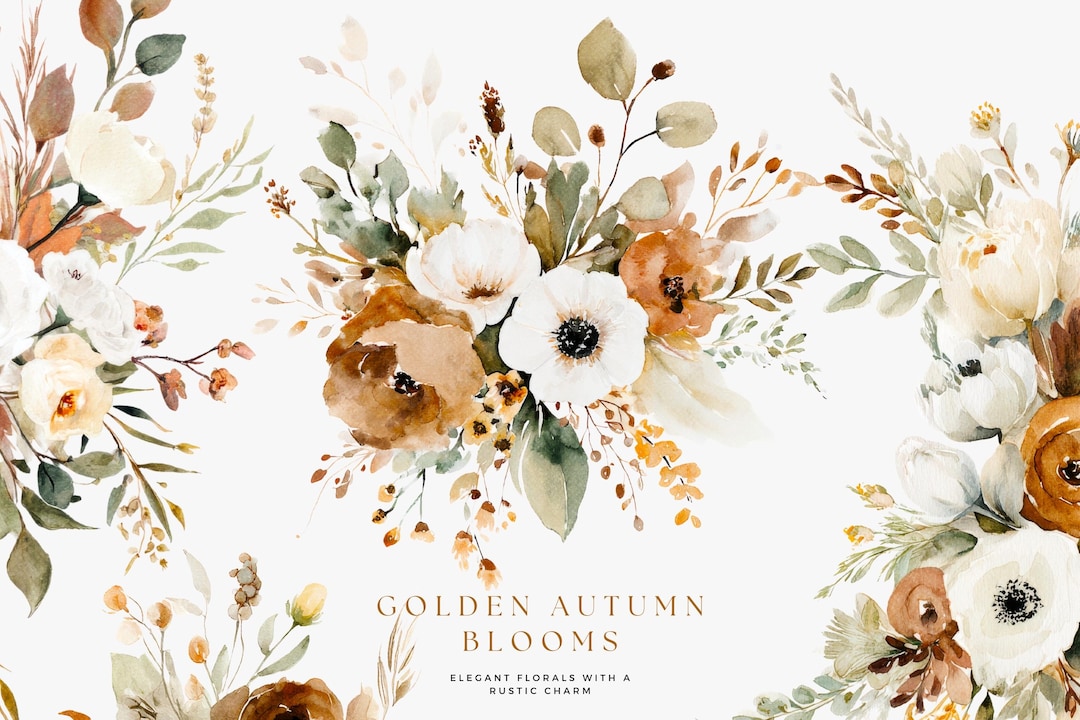 Autumn Florals, Fall Bouquet, Rustic Flowers, Watercolor Bouquet ...