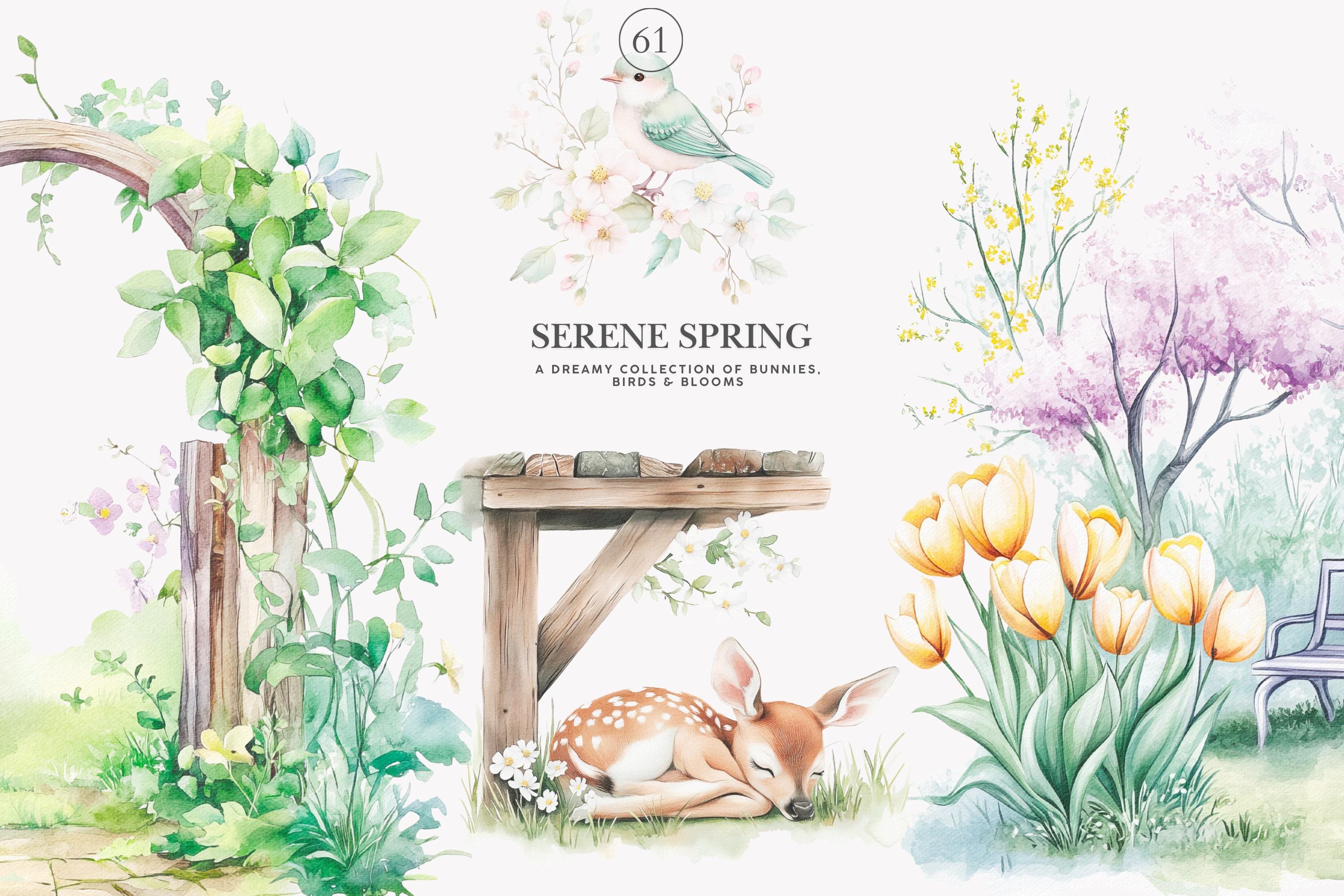 Spring Clipart - Bunny Illustration - Floral Watercolor - Cottage ...