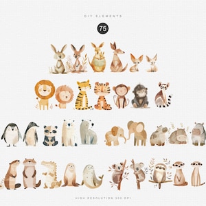 Watercolor Zoo Animal Clipart Bundle, Nursery Clipart, Crocodile, Cute ...