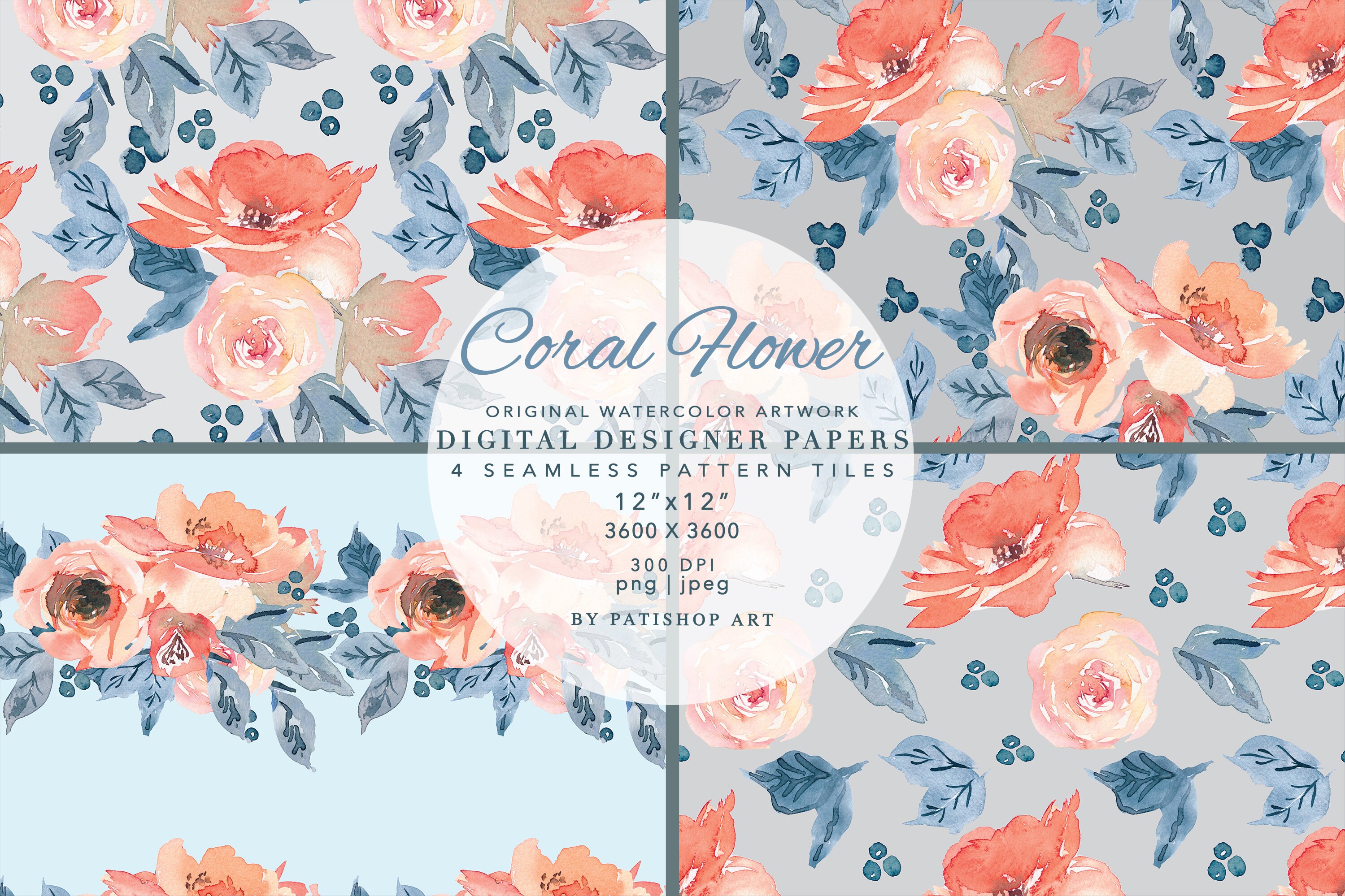 Coral Flower Watercolor Rose Digital Paper Scrapbook Papers | Etsy