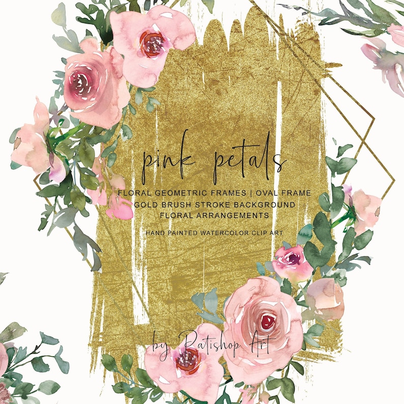 Pink Petals Watercolor Pink Gold Floral Frame Collection - Etsy