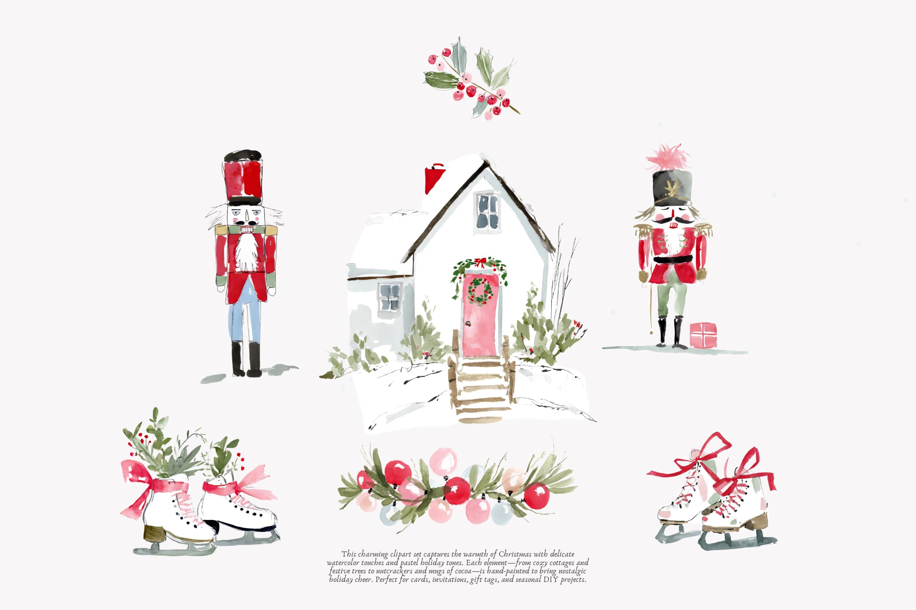 Cozy Christmas Watercolor Clipart Set With Nutcracker, Winter Animals ...