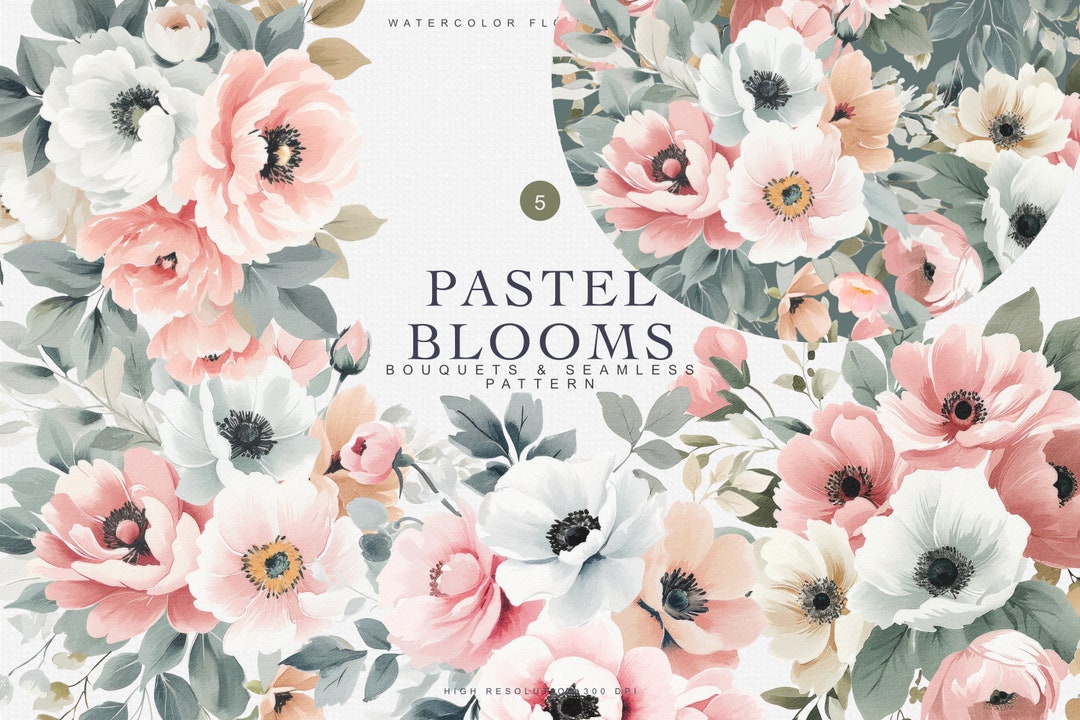 Watercolor Floral Clipart - Pastel Floral Clipart - Blush Floral ...